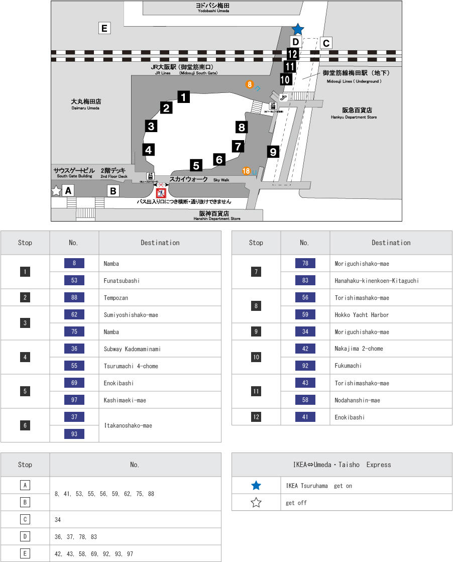Main Bus Stop List｜Osaka Metro